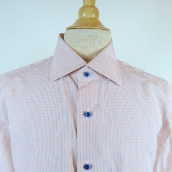 Isaia | Shirts | Isaia Napoli Italy Dress Shirt Blue Orange White Check ...